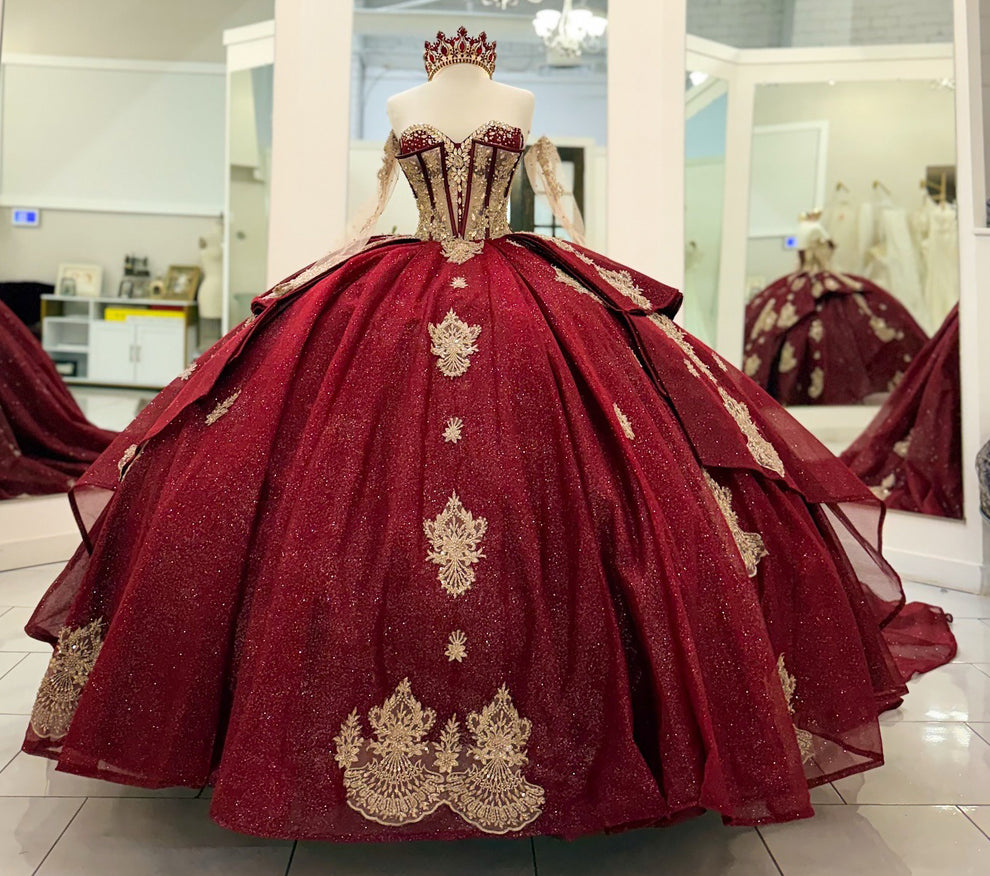 Long Sleeves Lace Appliqued Corset Sweet 16 Quinceanera Dresses for Bi ...